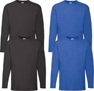 Fruit Of The Loom 4er Herren Longsleeve Baumwolle Tshirt Langarm Shirt Sets Verschiedene Farbsets M L XL 2XL 3XL 4XL 5XL & HLKauf-Block (XXL, 2X Schwarz, 2X Royal & 1x 