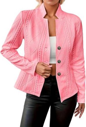 Generic Vestes ajust&eacute;es textur&eacute;es &agrave; volants et manches longues pour femmes, veste de costume boutonn&eacute;e, noir dessy, 2026, rose clair, XXL