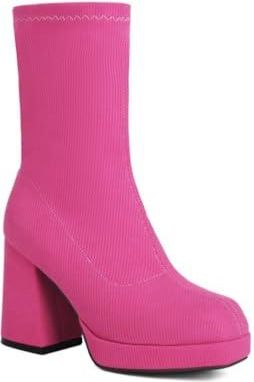 Generic Bottes Élégantes À Mi-Mollet pour Femmes Talons Carrés Hauts Bout Rond Fermeture Éclair Latérale Chaussures De Fête Décontractées Quotidiennes Polyval