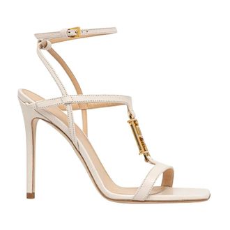 Elisabetta Franchi Femme, Chaussures, Beige, Taille: 36 EU Sandale en cuir avec d&eacute;tail logo