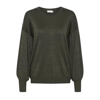 Kaffe Waldnacht-Strickpullover mit Puff&auml;rmeln - - Knitwear - Damen - Gr&uuml;n - S