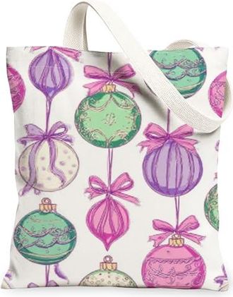 Generic Sacs fourre-tout en toile ornementaux de vacances, sacs &agrave; provisions r&eacute;utilisables, festifs, vintage, l&eacute;gers et lavables, color&eacute;, 13x15 Inch