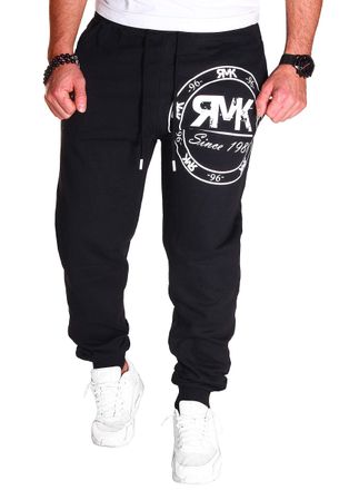 rmk Herren Hose Jogginghose Trainingshose Sporthose Fitnesshose Sweatpants Uni Einfarbig H.08 (XXL, Schwarz-Weiß)