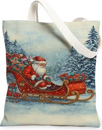 Generic Sacs fourre-tout en toile de vacances, motif tra&icirc;neau du P&egrave;re No&euml;l, sacs de courses r&eacute;utilisables, amusants pour lhiver, l&eacute;gers et lavables, toile pou