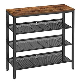 Vasagle Schuhregal, Schuhablage, 4 Ebenen, gro&szlig;e Oberfl&auml;che, verstellbare Gitterablagen, platzsparend f&uuml;r Eingangsbereich Flur, Metall, Industrie-Stil, vintag