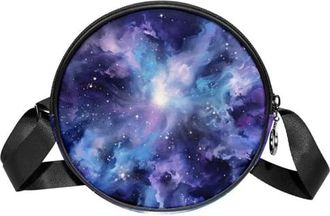 Generic Sac &agrave; bandouli&egrave;re rond pour femme, motif ciel &eacute;toil&eacute;, petit sac &agrave; bandouli&egrave;re avec fermeture &eacute;clair, bretelles r&eacute;glables, sac &agrave; main rond d&eacute;contract&eacute; 