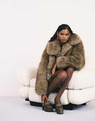 Mango Capsule - Manteau fausse fourrure à col oversize - Marron-Brown