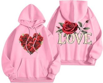 Generic Sweat &agrave; capuche &agrave; manches longues pour la Saint-Valentin 2026 pour femme (2), rose, XXL