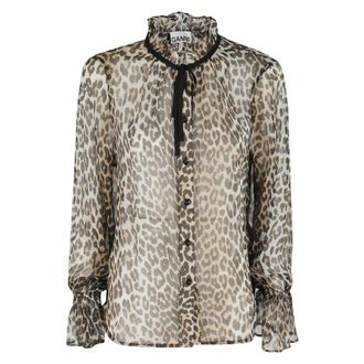 Ganni Femme, Blouses et Chemises, Multicolore, Taille: 36 FR Chemise Imprim&eacute;e &agrave; Cordons