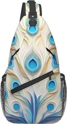 Generic Sac &agrave; bandouli&egrave;re &agrave; plumes bleu-blanc - Sac &agrave; dos de voyage pour homme - Sac &agrave; dos de randonn&eacute;e