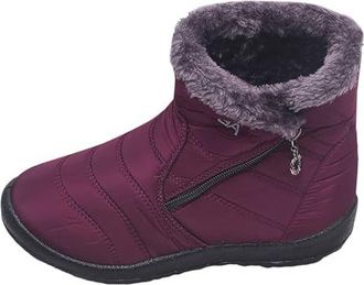 Generic Bottes de neige dhiver pour femme avec doublure en fourrure épaisse - Chaudes - Légères et antidérapantes - Bottes plates mi-mollet - Pour lintérieur 