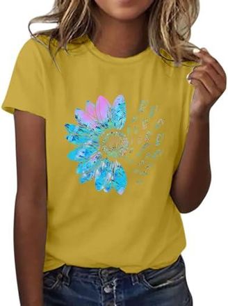 Generic T-shirt d&eacute;contract&eacute; &agrave; manches courtes et col rond pour femme - Motif floral et papillon - Doux et l&eacute;ger - Pour un usage quotidien, les vacances, l&eacute;t&eacute;,