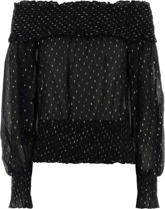 Self Portrait Femme, Blouses et Chemises, Noir, Taille: 34 FR Haut en mousseline noir et dor&eacute;