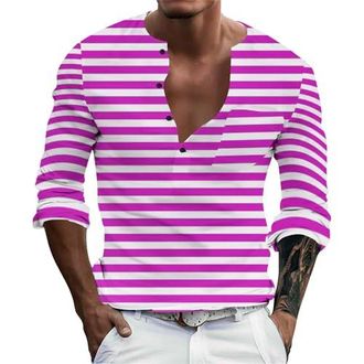 Generic Mesn Ray&eacute; Shirt Tops Hommes Casual Mode Base Ray&eacute; Manches Longues T Shirt Top, rose, XXL