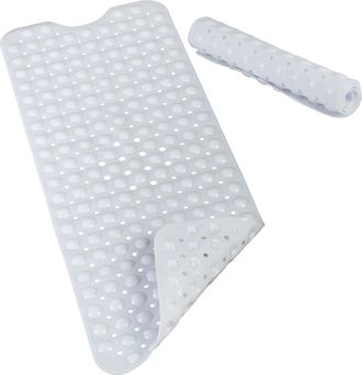 Relaxdays Badewannenmatte, mit Saugn&auml;pfen, PVC, Kinder & Erwachseee, BxT: 97 x 39 cm, rutschfeste Wannenmatte, wei&szlig;