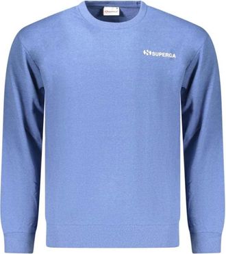 Superga Homme, Sweatshirts et sweats &agrave; capuche, Bleu, Taille: L SweaT-shirt en coton avec poignets et ourlet c&ocirc;tel&eacute;s