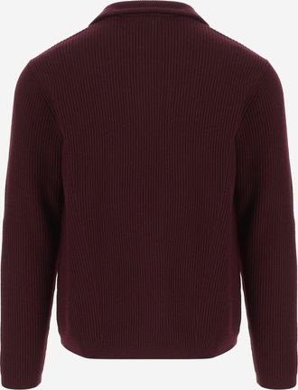 Emporio Armani Half-Zip Ribbed Wool-Cotton Sweater - Red