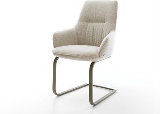 DELIFE Freischwinger Zelia-Flex mit Armlehnen Webstoff Soft Beige Freischwinger flach Effektfinish Titan Taschenfederkern, Esszimmerst&uuml;hle