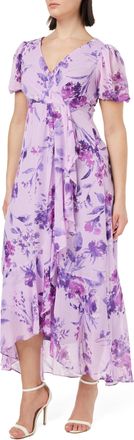 Gina Bacconi Damen Long Printed Dress Surplice Neckline with Short Sleeve Cocktailkleid, Lilac, 40