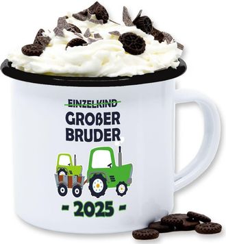 Shirtracer Emaille Tasse Blechtasse - Tassen - Einzelkind Großer Bruder 2025 Traktor - 300 ml - Weiß Schwarz - big brother 2023 becher große brüder groser kaffee