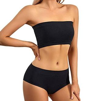 Generic Haut sexy sans bretelles avec soutien-gorge rembourr&eacute; - Ensemble de lingerie et ensemble de culottes carr&eacute;es - Rouge, Noir, taille unique