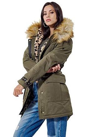 Kaporal Parka r&eacute;gular Femme &agrave; Capuche avec Fausse Fourrure Amovible - Lofty - Femme - XS Vert Kaki
