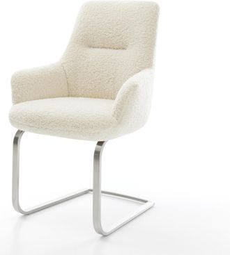 DELIFE Freischwinger Zelia-Flex mit Armlehnen Teddystoff Beige Freischwinger flach Edelstahl Taschenfederkern, Esszimmerst&uuml;hle
