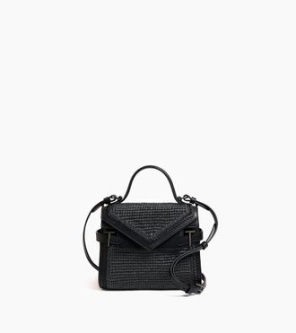 Le Tanneur Petit sac &agrave; main double rabat Emilie effet raphia et cuir lisse