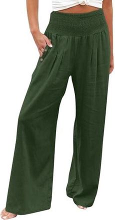 Generic Pantalon d&eacute;t&eacute; Palazzo en lin pour femme - Pantalon de loisirs en coton et lin - Taille haute - Pantalon daffaires l&eacute;ger et a&eacute;r&eacute; - Pantalon d&eacute;t&eacute; long e