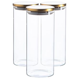 Argon Tableware Scandi-Vorratsdosen mit metallisch-goldenen Deckeln - 1500 ml - 3er-Pack - Moderne runde Organisationsbeh&auml;lter aus Glas f&uuml;r K&uuml;chen, Speisekammer, Bade