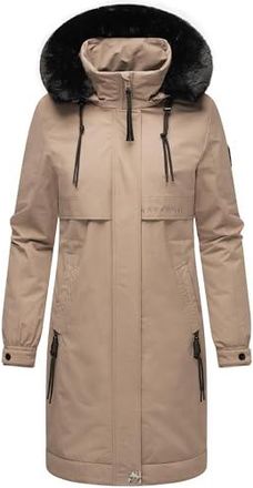 Navahoo Manteau dhiver long et chaud pour femme avec fourrure synthétique et capuche (tous les deux amovibles) Sauveur par temps froid 14 XS à 6XL, Taupe/gris