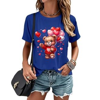 Generic Chemises de Saint-Valentin pour femmes | Ballon coeur ours - Chemise damour pour la Saint-Valentin - Hauts d&eacute;contract&eacute;s - pour les rencontres, bleu, X