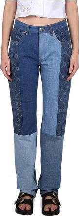 Marine Serre Femme, Jeans, Bleu, Taille: 40 FR Pantalon Droit Moonogram en Denim R&eacute;g&eacute;n&eacute;r&eacute;