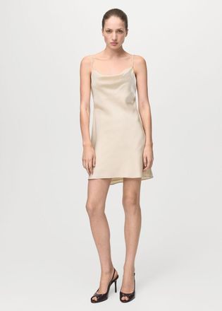 Mango Satin-Kleid mit tiefem Ausschnitt elfenbeinweiß - Damen - XL - MANGO