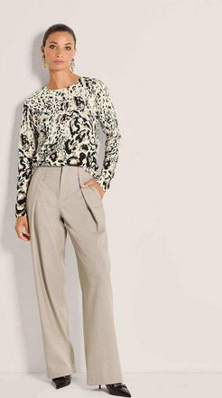 Madeleine Strickpullover Wollpullover mit Animal-Print Langarmshirt mit Rundhals, Rippenabschl&uuml;ssen und Langarm