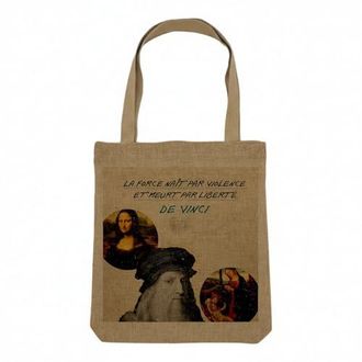 Fabulous Sac Shopping Tote Bag Aspect Lin - La Force Na&icirc;t par Violence et Meurt par Libert&eacute; Citation Inspirante Peinture De Vinci - Sac de Courses Toile Epaiss