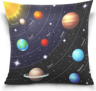 Linomo Kissenbezug 40x40 cm, Pädagogisch äußere Weltraum Universum Planet Dekorative Kissenbezug Kissenhülle für Couch Sofa Bett Hause