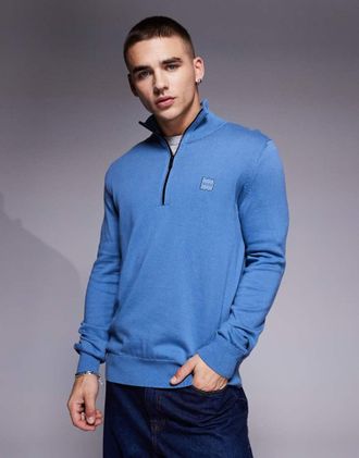 Boss Orange by Hugo Boss Kanobix - Pull en maille &agrave; col zipp&eacute; - Bleu