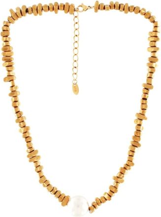 Dansk Copenhagen Femme, Accessoires, Jaune, Taille: ONE Size Joy Waterproof Short Single Pearl & Square Ball Necklace