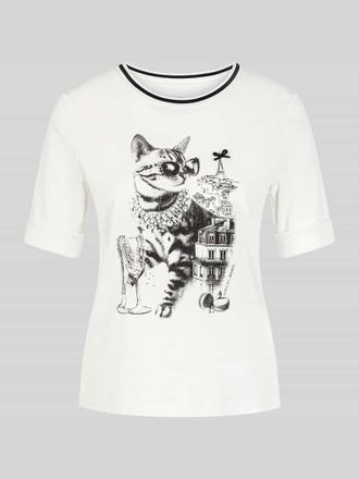 Marc Cain T-Shirt mit Cat-Print und Strasssteinen