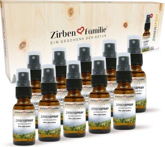 Zirben Familie ZirbenSpray 10x20 ml | 100% naturbelassenes Raumspray aus Zirbe | Raumerfrischer aus Ätherisches Öl | für einen einzigartigen Raumduf