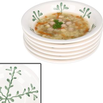 MamboCat 6er Set Wald gr&uuml;n Suppenteller I 400ml I tiefer Steingut-Teller f&uuml;r 6 Personen mit abstrakten Zweigen I f&uuml;r Salat, Suppe, Reis & Pasta an Weihnachten
