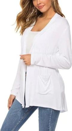 Generic Cardigan long pour femme, veste en tricot élégant, manches longues ouvertes légères avec poches, blanc, XXL