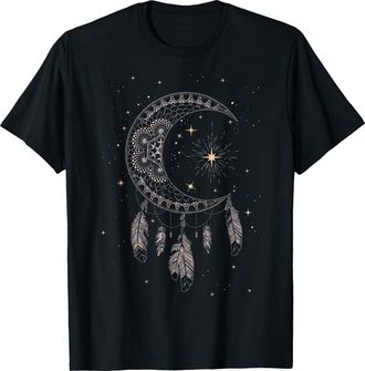 Trendy Apparel Dream Catcher Moon & Stars Boho T-Shirt - Herren, Damen, Unisex Kinder - Cartoon-Fans, ältere Kinder - Schwarz - Kurzarm - T-Shirt - S