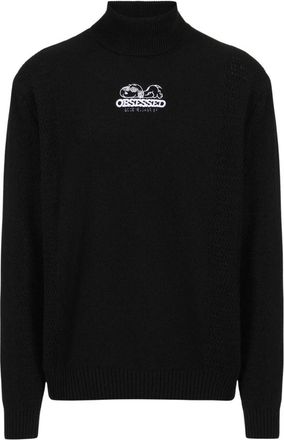 Iceberg Homme, Pulls, Noir, Taille: XL Pull Col Roulé avec Broderie de Dessin Animé et Travail de Points Mixtes