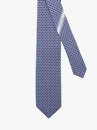 Ferragamo Mens Silk Tie Carato Blue Ties & Bow