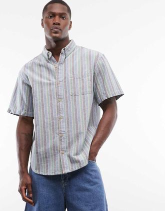 Element Oxford-Hemd in Blau gestreift mit regul&auml;rer Passform und Knopfleiste-Brown