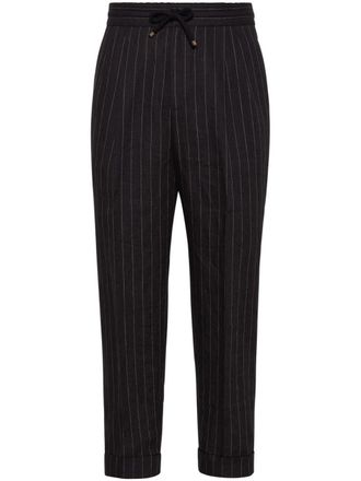 Brunello Cucinelli pantalon ray&eacute; en lin - Noir