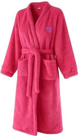Generic Robe de chambre mi-longue en polaire moelleuse sans capuche pour femme avec poches et ceintures, rose vif, L