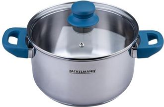 Fackelmann Kochtopf Essential Ø 20 cm aus Edelstahl, ergonomische Softtouch-Griffe, modernes Design, für alle Herdarten geeignet, Blau